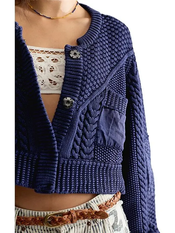 Free People We The Free Sasha Cotton Cardigan - Navy