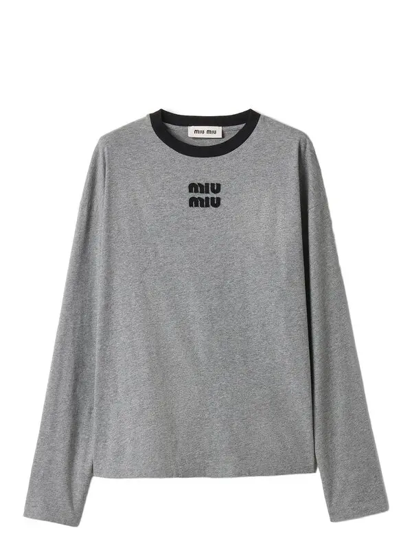 Miu Miu Long-sleeve Cotton Jersey T-shirt - Gray/black