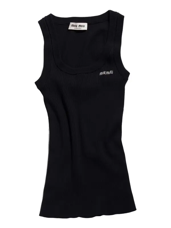 Miu Miu Cotton Knit Tank Top - Navy