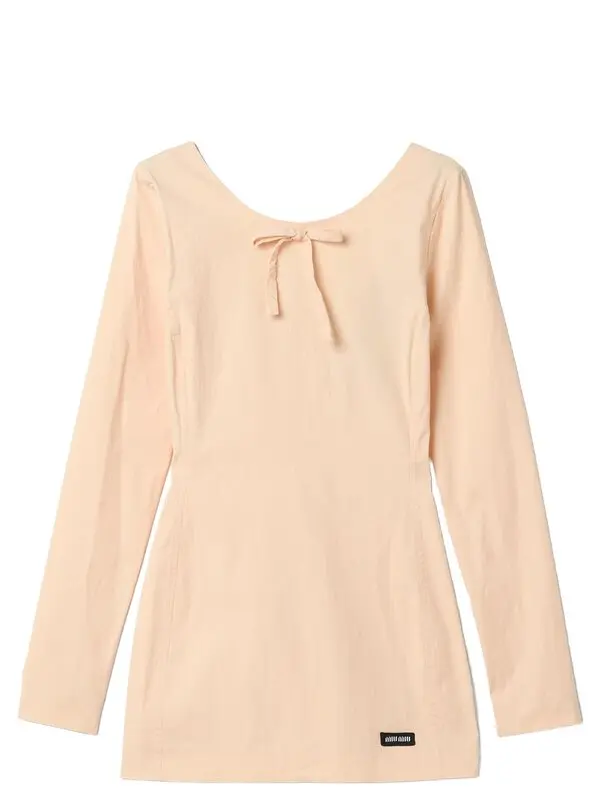 Miu Miu Stretch Poplin Mini Dress With Front Bow - Opaline
