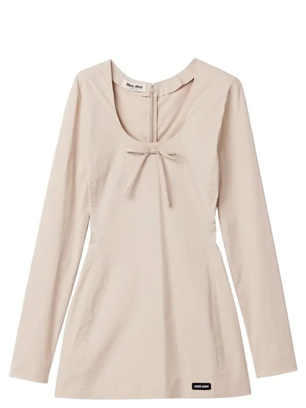 Miu Miu Stretch Poplin Mini Dress With Front Bow Detail - Limestone