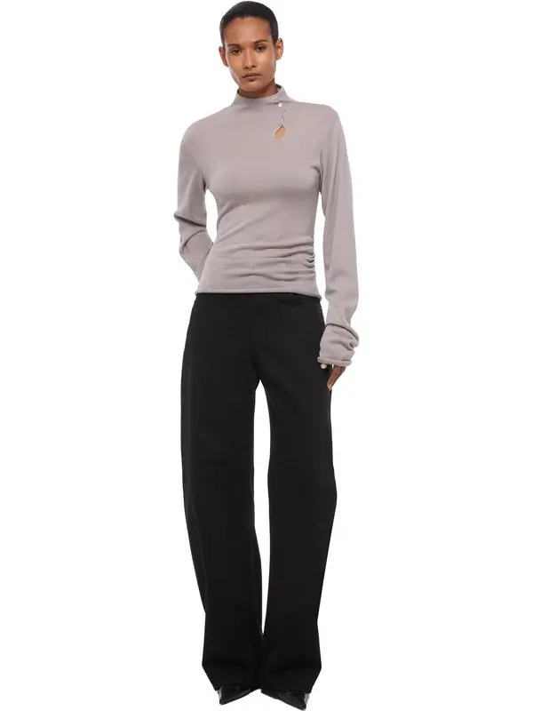 Helmut Lang Sheer Wool Button Turtleneck Top - Light Grey