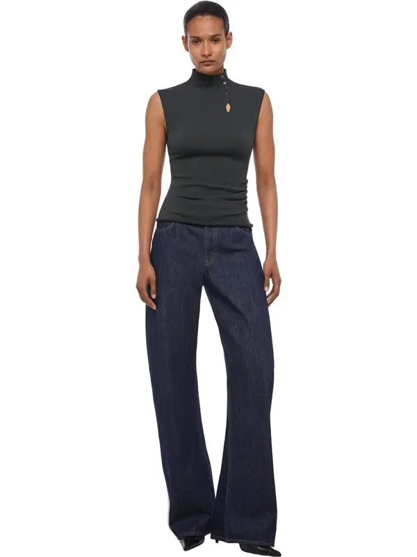 Helmut Lang Sleeveless Turtleneck Tank With Button Detail - Forest Night