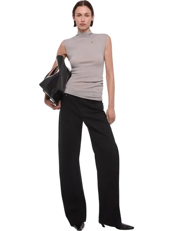 Helmut Lang Sleeveless Turtleneck Tank With Button Detail - Light Grey