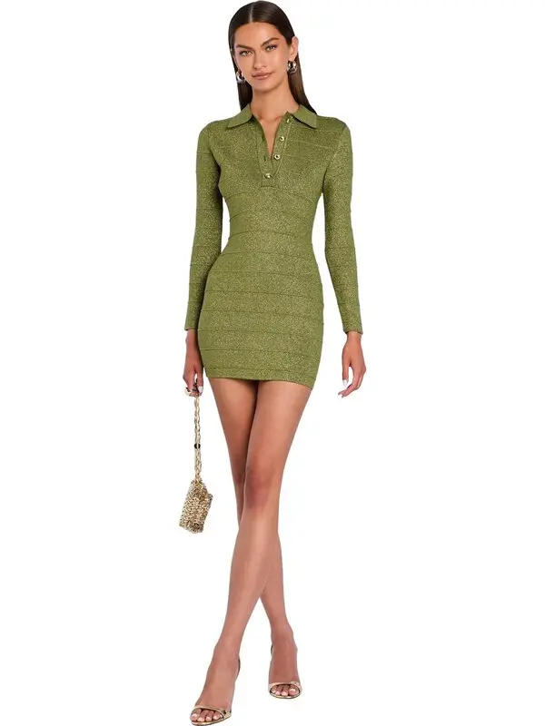 Retrofete Siona Metallic Bandage Knit Dress - Metallic Basil