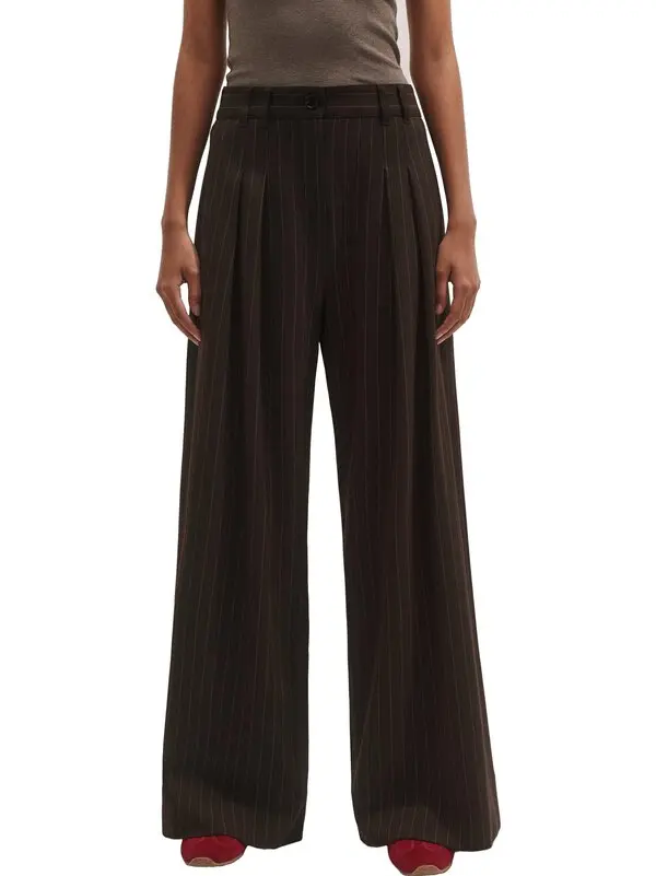 ME+EM Pinstripe Wide-leg Tailored Trousers - Chocolate/caramel