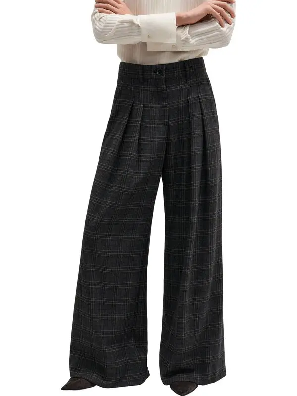 ME+EM Wide Leg Check Trousers - Charcoal