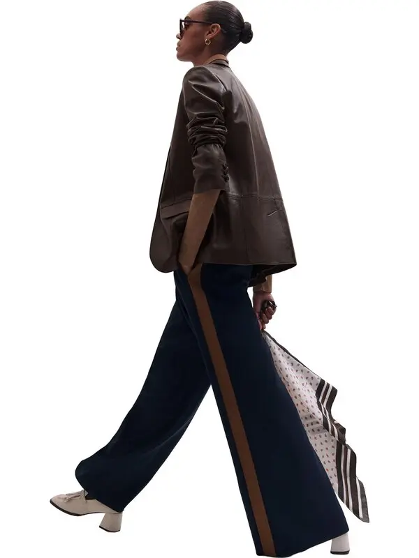 ME+EM Navy Contrast Side Panel Wide-leg Trouser - Navy/caramel