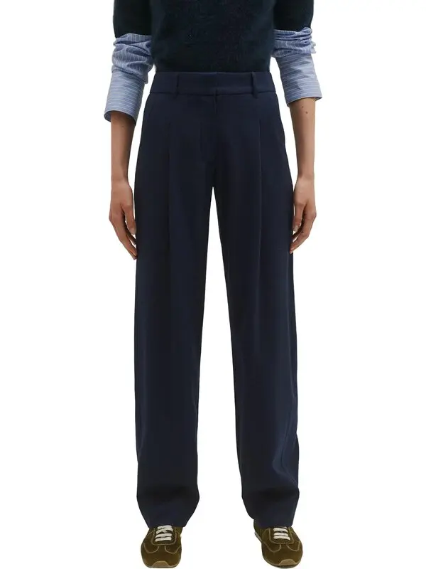 ME+EM Pleat Front Tailored Tapered Trousers - Deep Indigo Blue