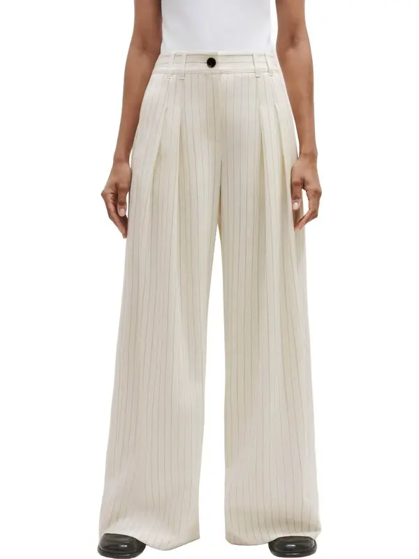ME+EM Wide-leg Pinstripe Trousers - Ivory/black
