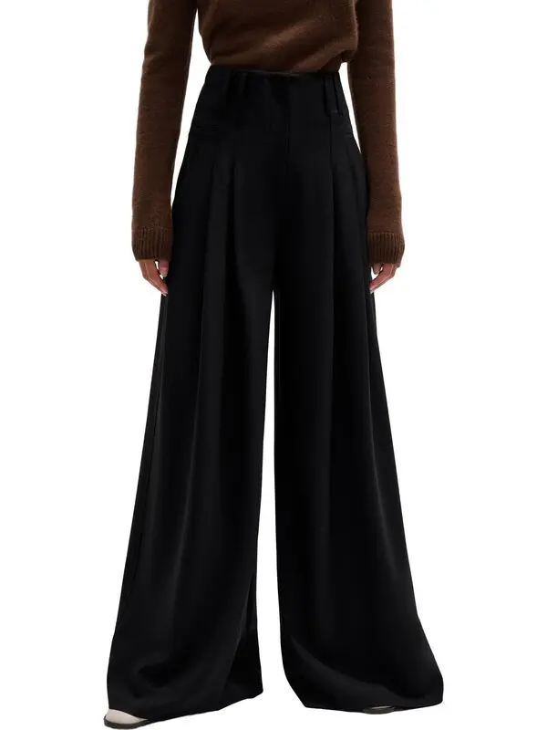ME+EM Wool Pleated Wide-leg Trousers - Black