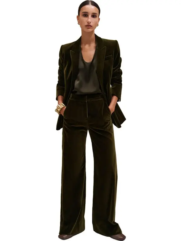 ME+EM Velvet Wide Leg Trousers - Intense Olive