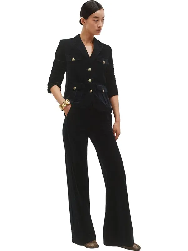 ME+EM Velvet Wide Leg Trousers - Midnight Navy
