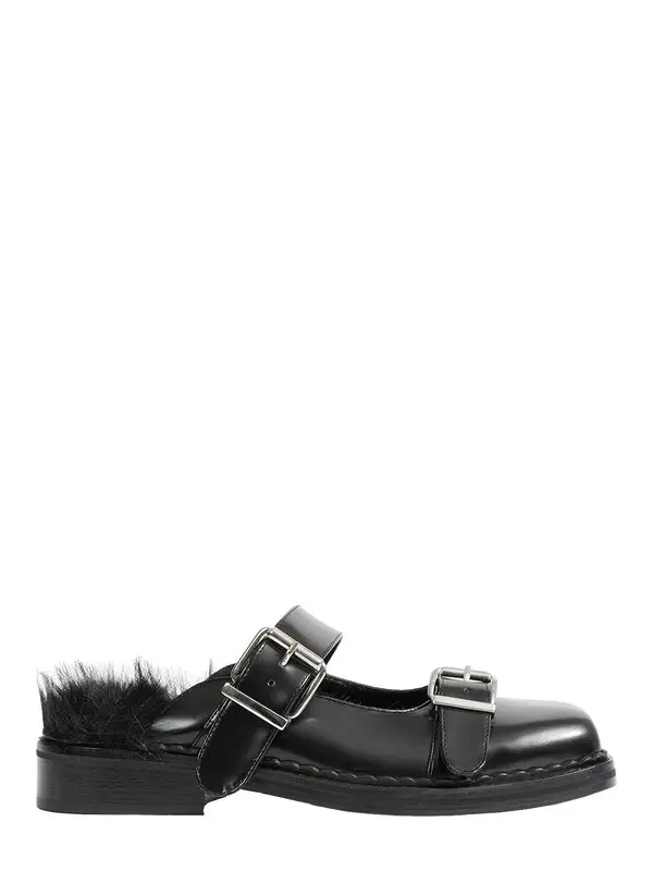 Simone Rocha Buckled Mary Jane Mules With Faux Fur Trim - Black