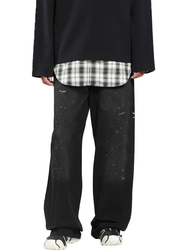 Acne Studios Washed Cotton Paint-splatter Wide-leg Trousers - Black