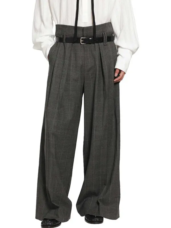 Simone Rocha Peeling Waist Wide Leg Trousers In Prince Of Wales Check - Grey