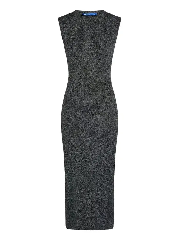 Karl Lagerfeld Metallic Knit Maxi Dress With Side Slit - Black