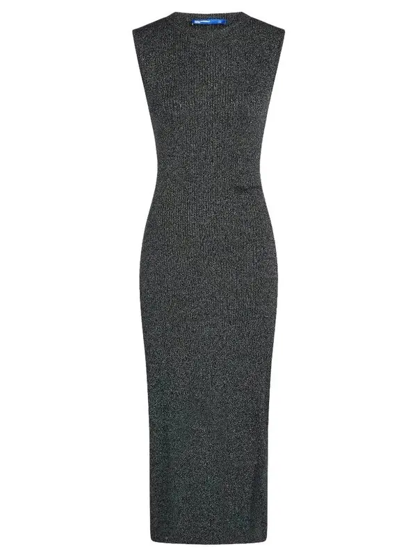 Karl Lagerfeld Metallic Knit Maxi Dress With Side Slit - Grey