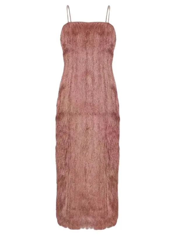 Balmain Metallic Fringe Spaghetti Strap Dress - Pink