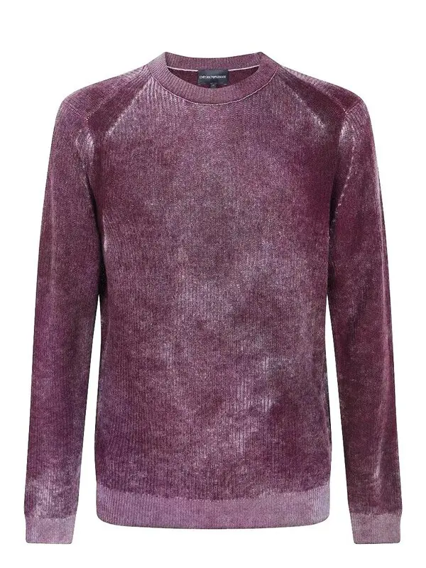 Emporio Armani Ribbed Virgin Wool Sweater With Mélange Print - Red