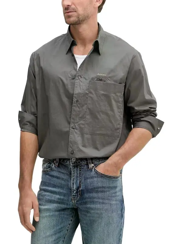 Armani Exchange Embroidered-logo Chest-pocket Shirt - Grey