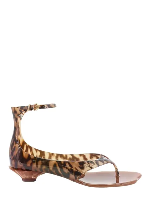 Chloé Jelly Thong Sandals With Jungle Print And Buckle Ankle Strap - Brown