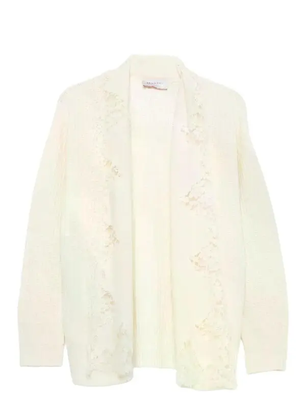 ERMANNO FIRENZE Lace Trimmed Ribbed Knit Cardigan - White
