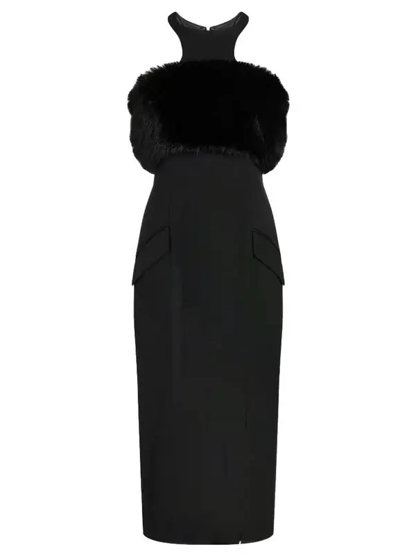 Karl Lagerfeld Faux-fur Trim Halterneck Dress - Black