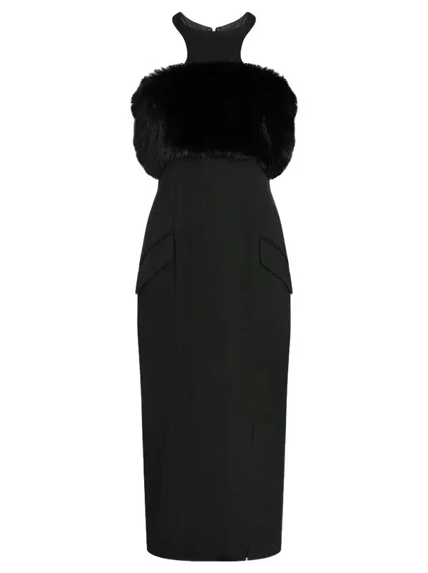 Karl Lagerfeld Faux-fur Trim Halterneck Dress - Black
