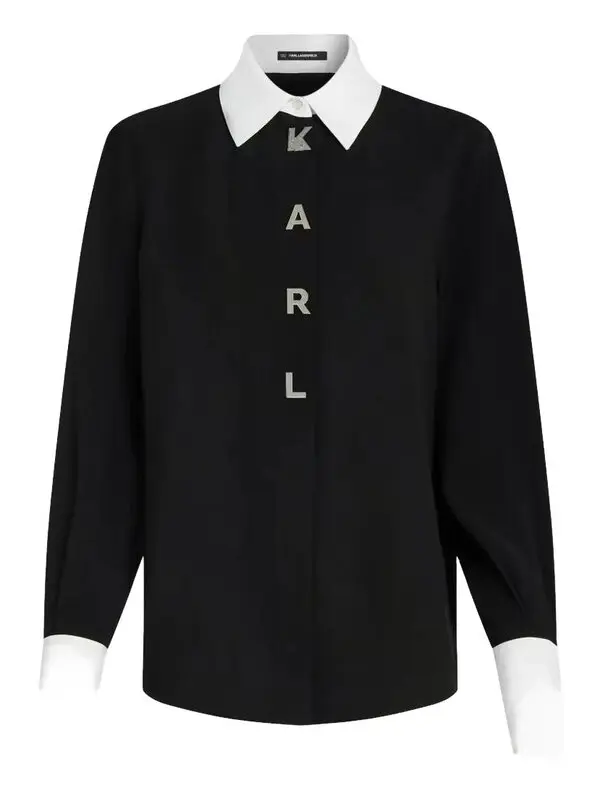 Karl Lagerfeld Contrast Collar Long Sleeve Shirt - Black