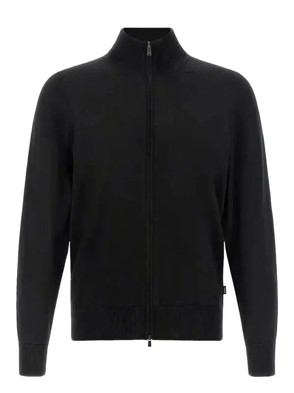 BOSS Merino Wool Zip-up Sweater - Black