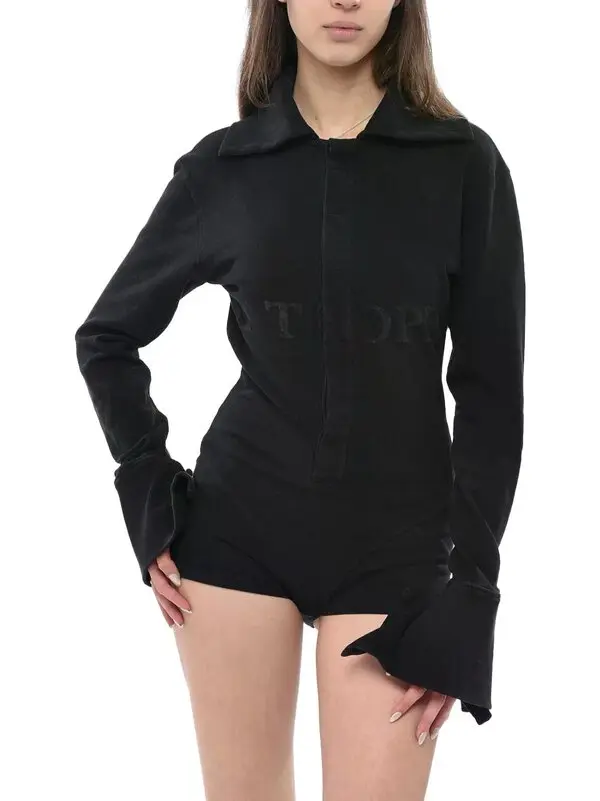 DURAN LANTINK Logo-print Polo-collar Bodysuit - Black
