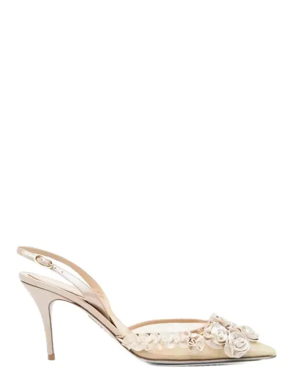 Rene Caovilla 80mm Rosalía Floral-appliqué Slingback Pumps - Neutrals