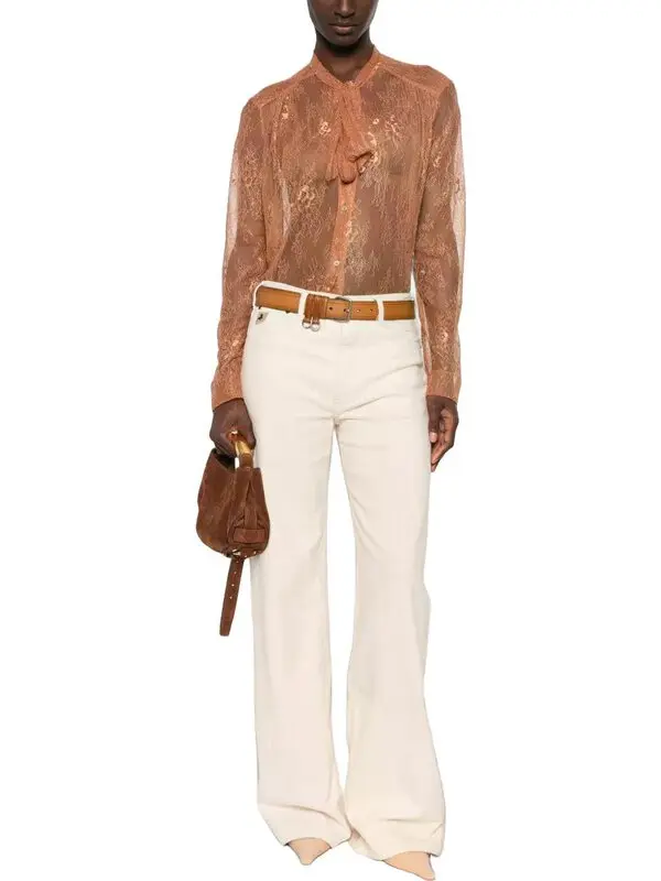 FORTE_FORTE Lace Pussy-bow Shirt - Brown
