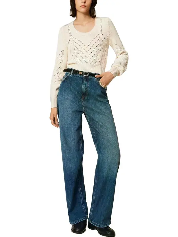 TWINSET Wide-leg Jeans With Ripped Details - Blue