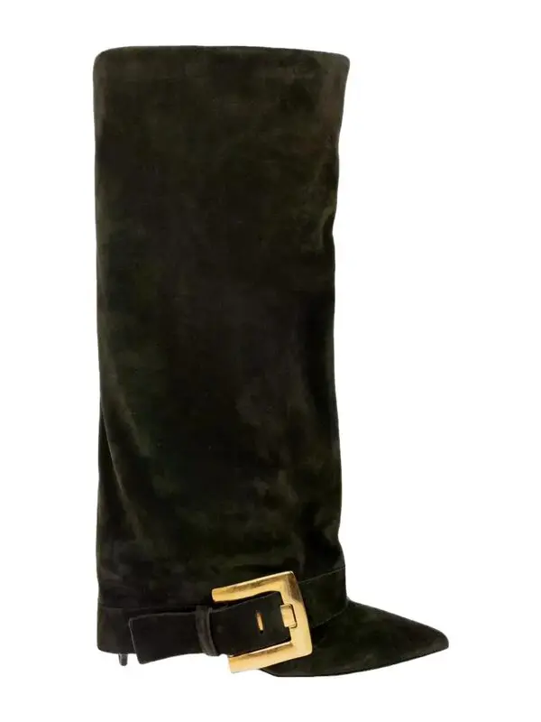 Balmain Anthem Buckle-detail Suede Boots - Green