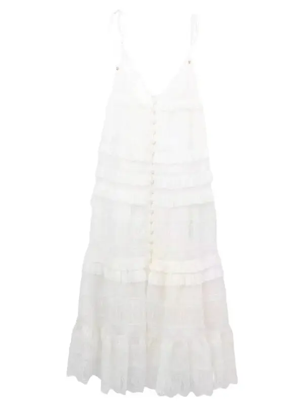 Zimmermann Ruffled Lace-trim V-neck Maxi Dress - White