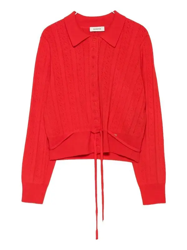 Sandro Pointelle Knit Tie-waist Cardigan - Red