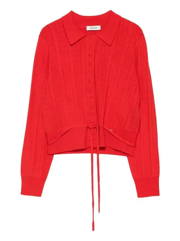 Sandro Pointelle Knit Tie-waist Cardigan - Red
