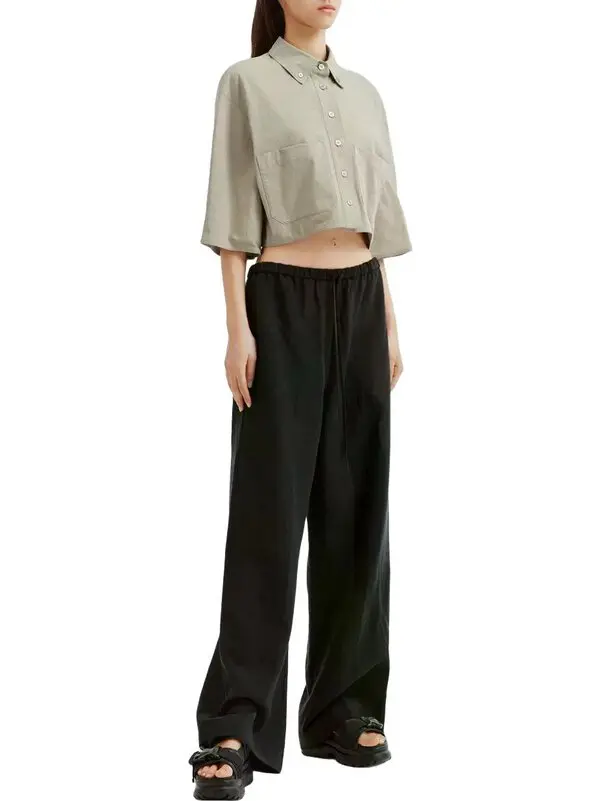 LOW CLASSIC Cropped Button-down Shirt With Slub Texture - Green