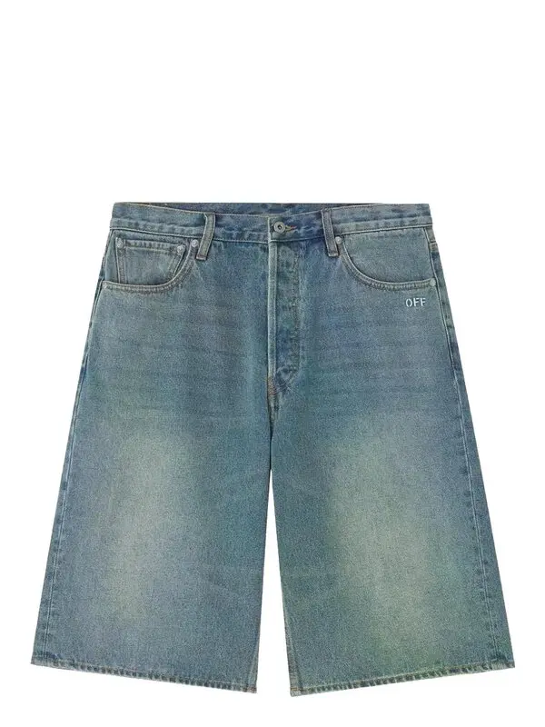Off-White Diagonals Print Denim Shorts - Blue