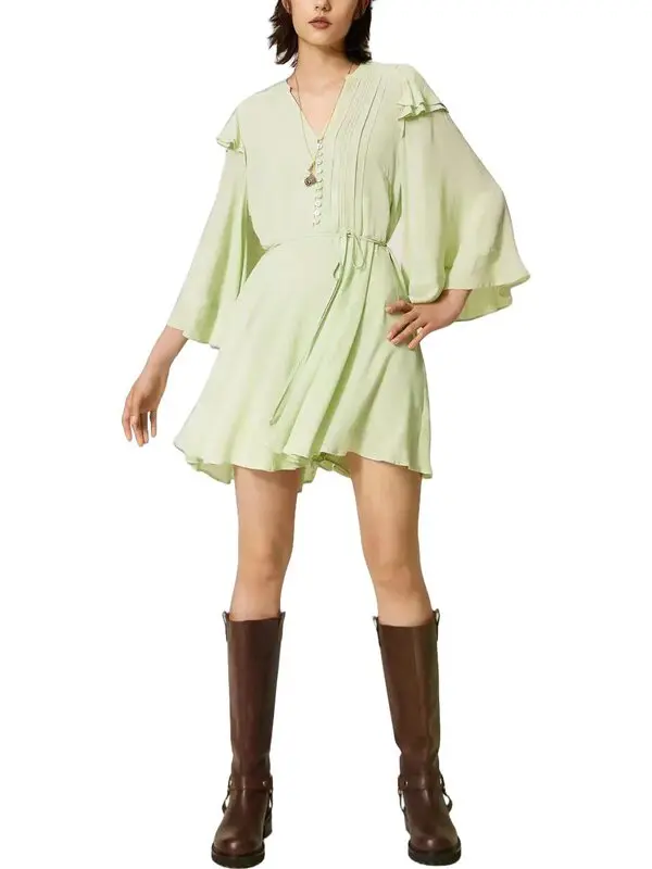 TWINSET Short Crêpe De Chine Dress With Ruffles - Green
