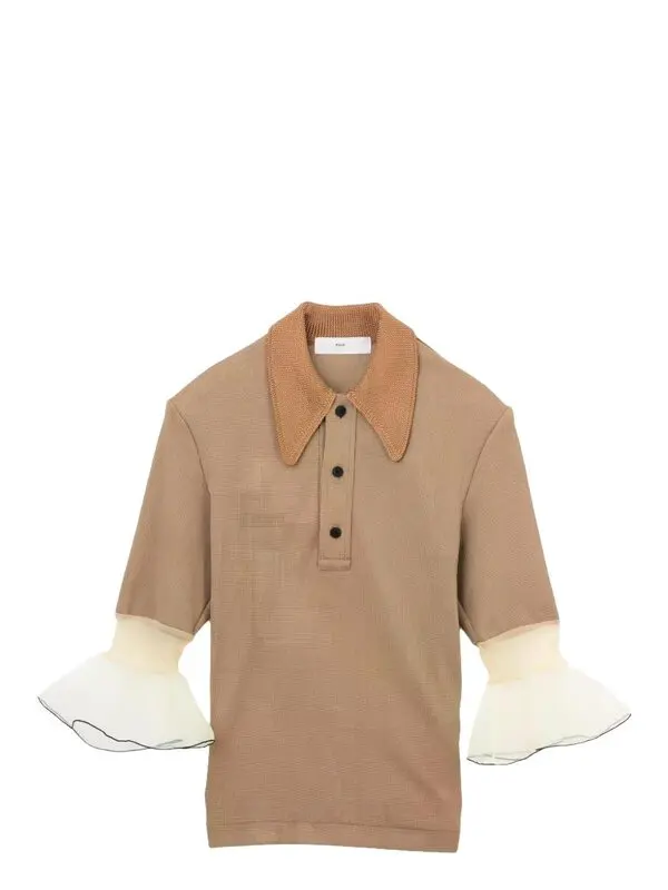 Toga Ruffle-cuff Polo Top - Brown