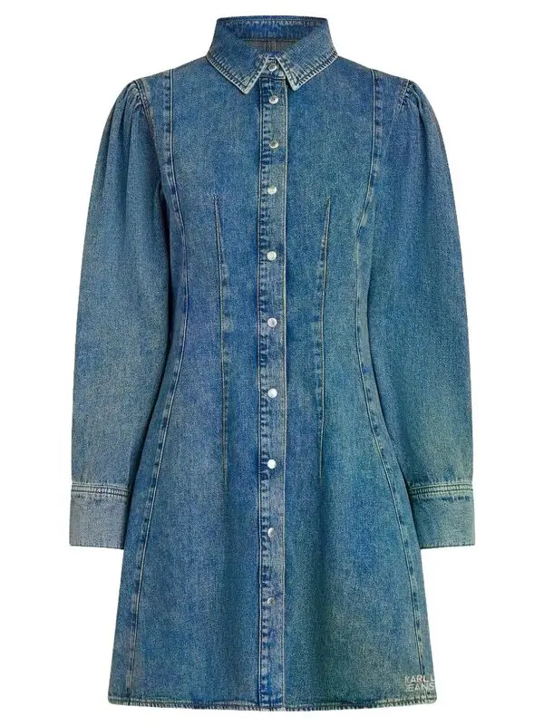 Karl Lagerfeld Puff-sleeve Denim Mini Dress - Blue