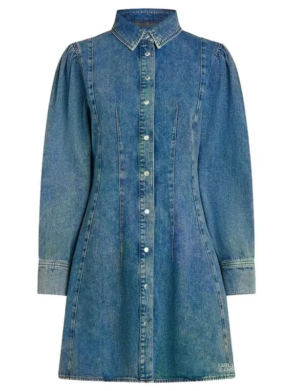 Karl Lagerfeld Puff-sleeve Denim Mini Dress - Blue