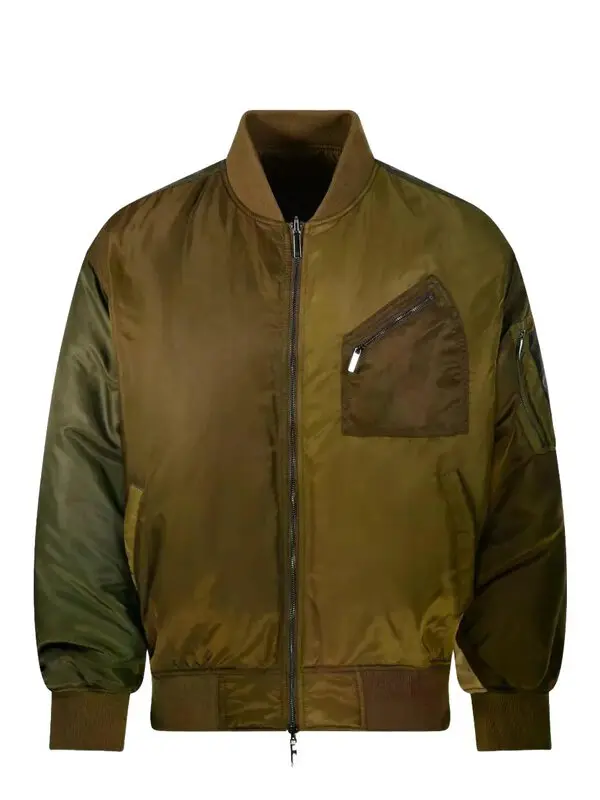 Emporio Armani Blouson Jacket With Ribbed Trims And Zippered Sleeve Pocket - Green