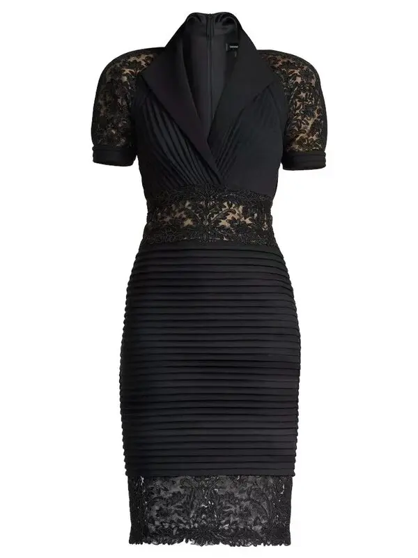 Tadashi Shoji Lace-panelled Pintuck Midi Dress - Black
