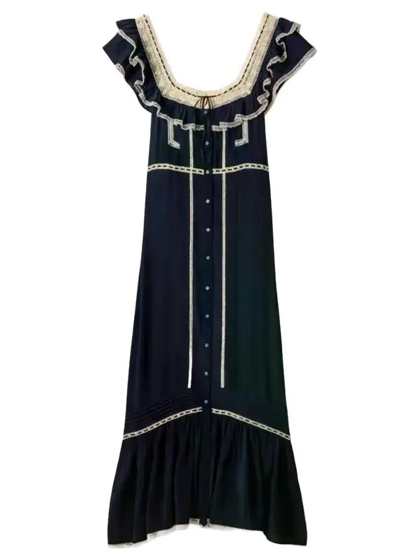 Rixo Kendara Midi Dress With Lace Trim - Black