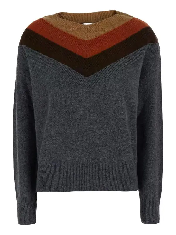 JUCCA Chevron Knit V-neck Sweater - Grey