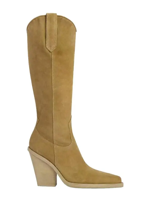 Paris Texas Knee-high Suede Boots With Block Heel - Neutrals